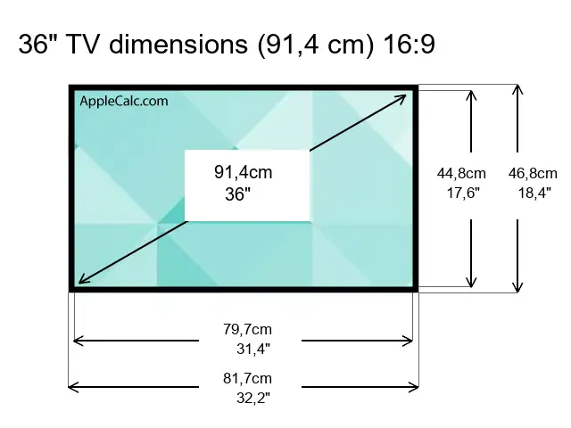 36 inch TV size in centimeters and inches - AppleCalc