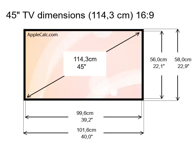 45 inch TV size in centimeters and inches - AppleCalc