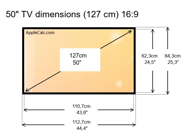 50 inch TV size in centimeters and inches - AppleCalc