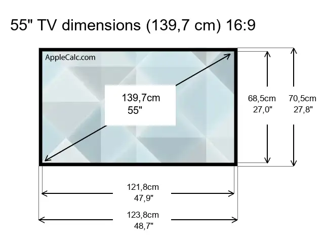 55 inch TV size in centimeters and inches - AppleCalc