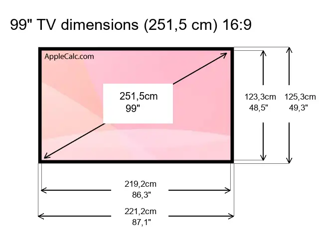 99 inch TV size in centimeters and inches - AppleCalc